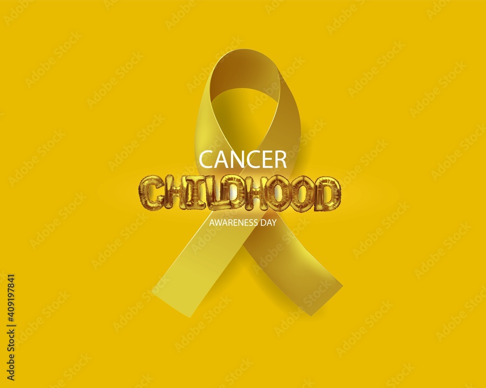 Background with realistic gold ribbon. World symbol of childhood cancer ...