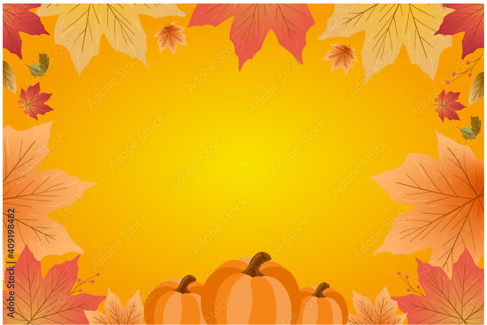 Fall theme background with leaves and pumpkin Stock Vector | Adobe Stock