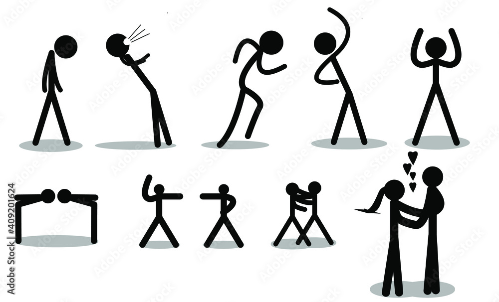 set of stickman icons in flat, isolated and trendy styles. Stickman ...