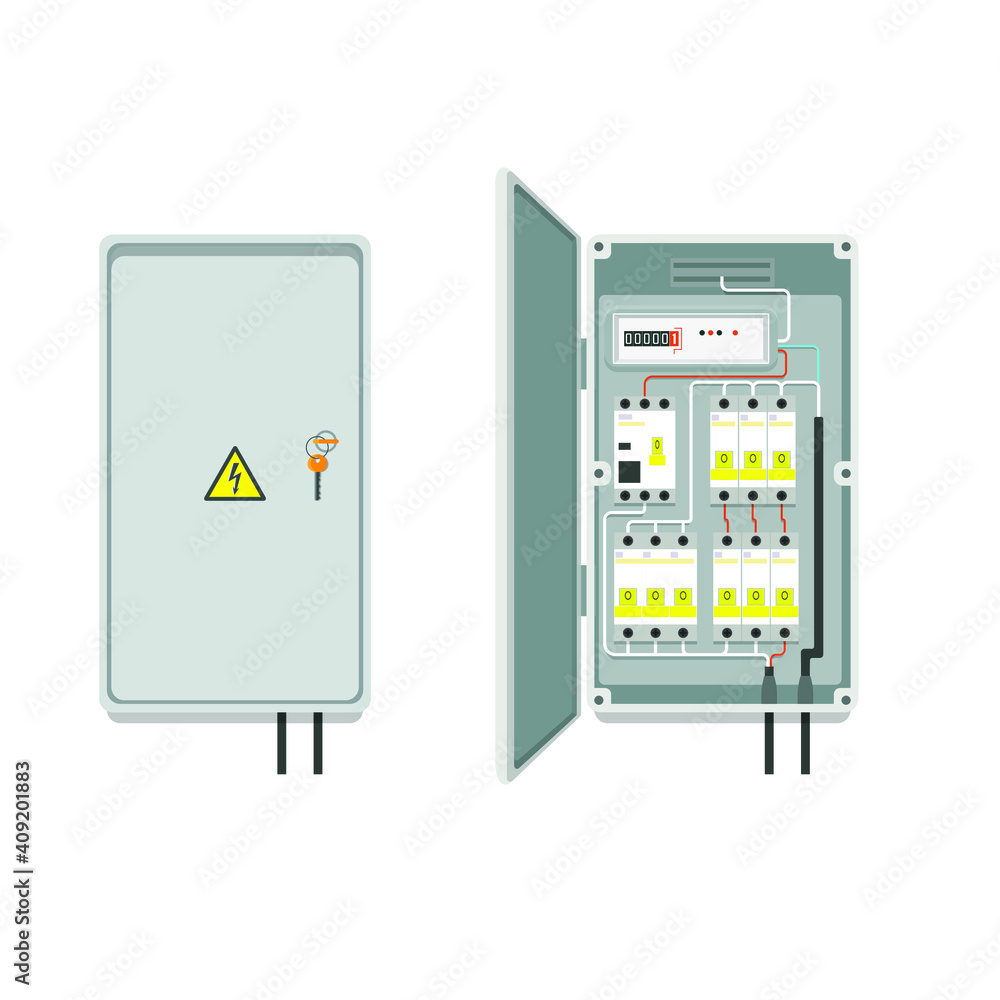 Fuse box. Electrical power switch panel. Electricity equipment. Vector ...
