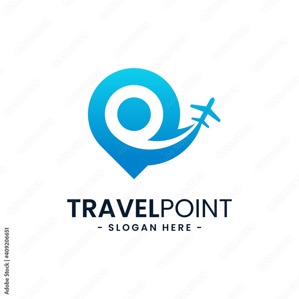 Travel point logo design template. Pin icon with airplane combination ...