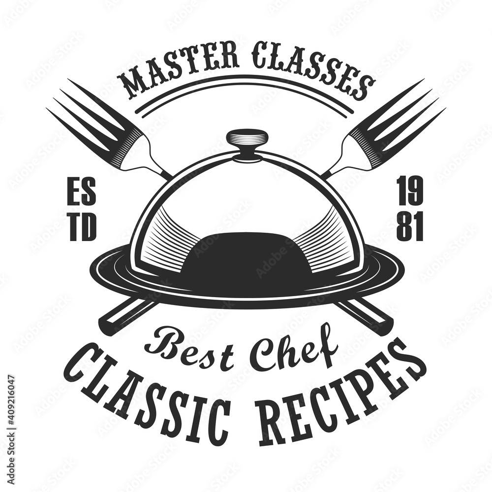 Classical cooking class label design. Monochrome element with ...