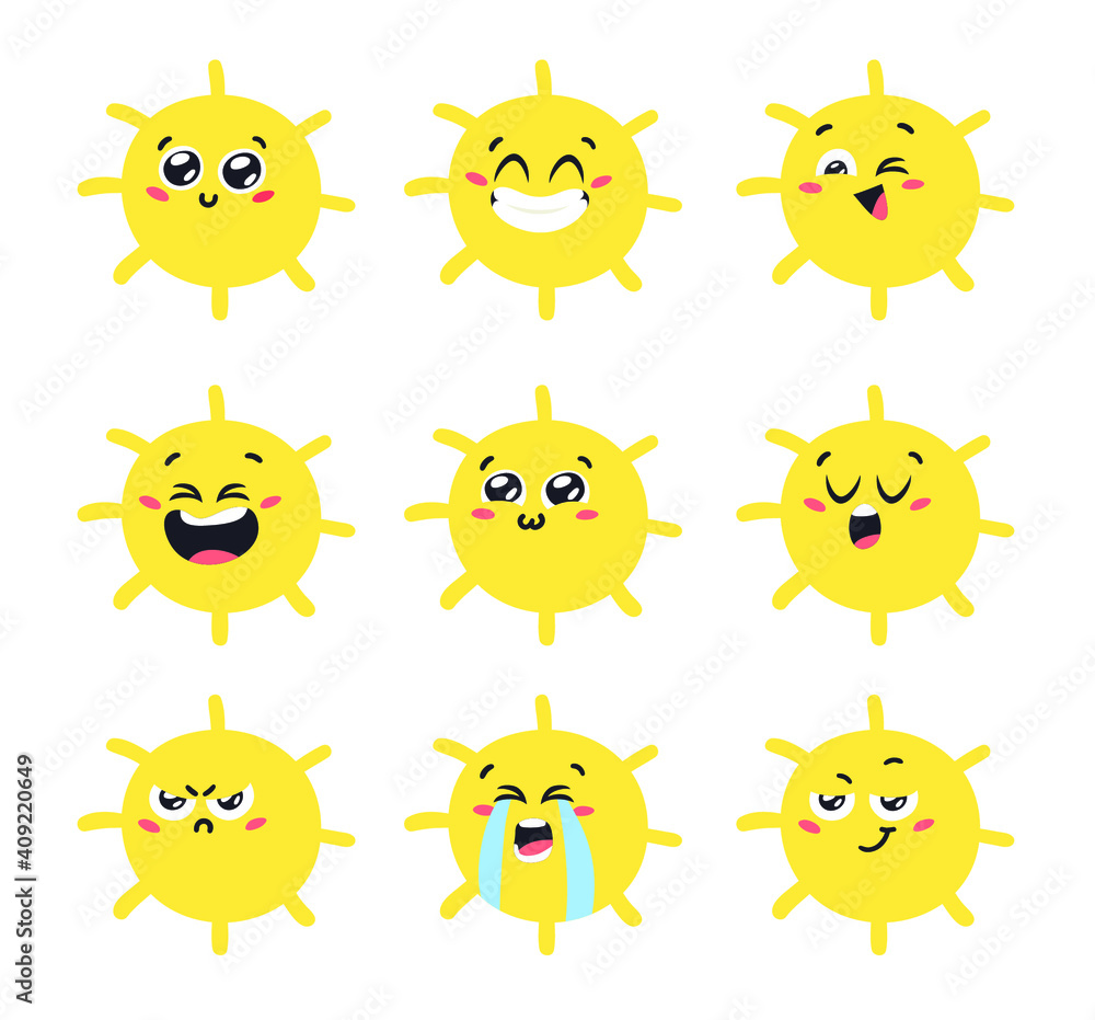 Set of Emoji Hand Drawn Childish Illustration Sun in Cosmos. Vector ...