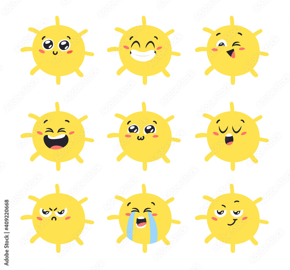 Set of Emoji Hand Drawn Childish Illustration Sun in Cosmos. Vector ...