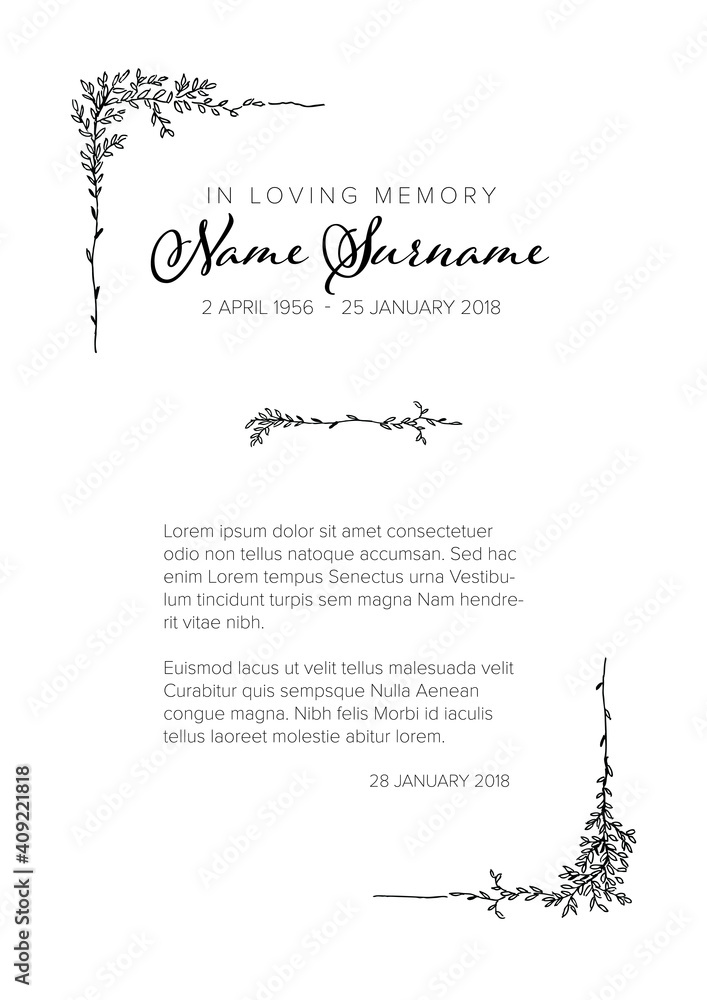 Funeral death notice card template Stock Vector | Adobe Stock