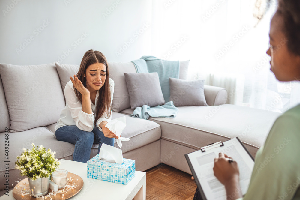 Patient receiving bad news, She is desperate and crying, Doctor support ...