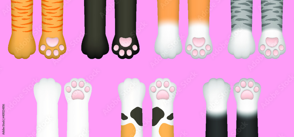 3D realistic multi-colored cat paws, legs, dog paws, kitten footprint ... 3D realistic multi-colored cat paws, legs, dog paws, kitten footprint ...