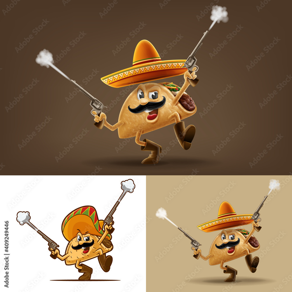 set of cartoon taco with gun and sombrero Stock Vector | Adobe Stock
