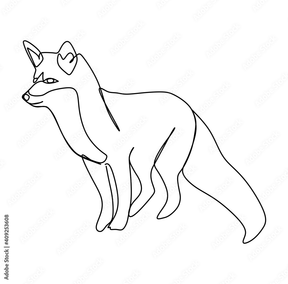 Continuous one line drawing of a fox Stock Vector | Adobe Stock