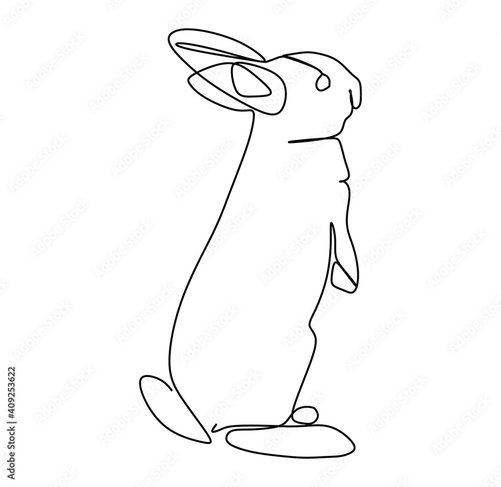 Continuous one line drawing illustration of a standing rabbit Stock ...