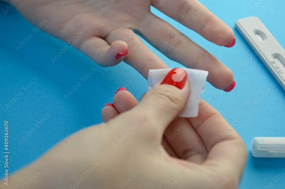 disinfection before blood test. ring finger puncture for capillary ...