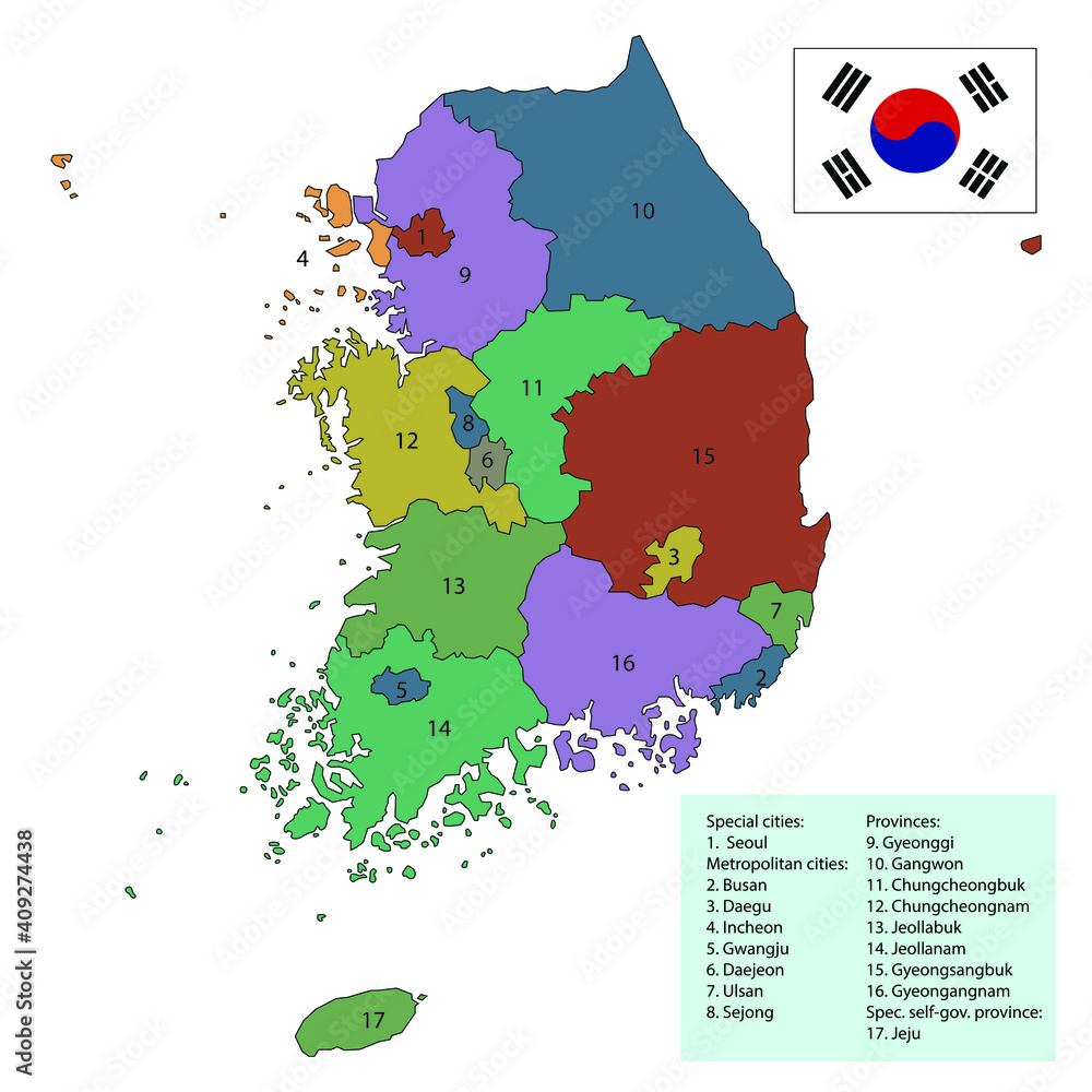South Korea map with provinces, vector illustration vector de Stock ...