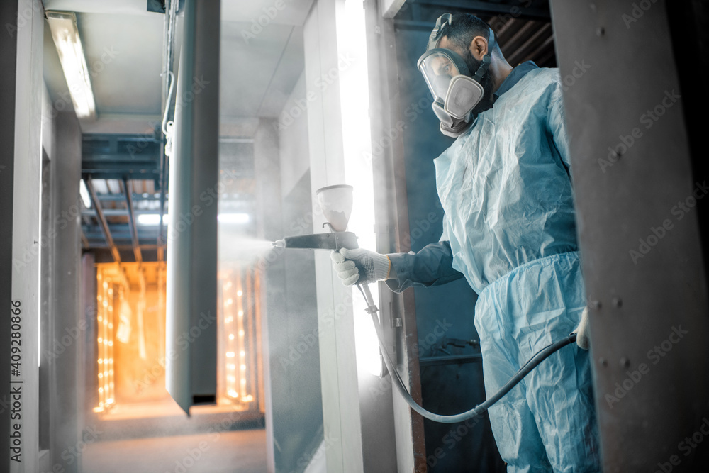 Powder coating process of metal products Stock Photo | Adobe Stock