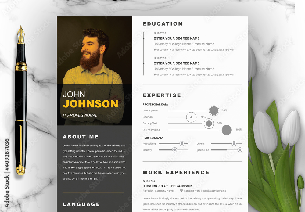 Modern Resume Layout Stock Template | Adobe Stock