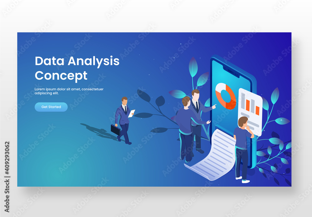 Data Analysis Concept Based Landing Page with Isometric Business People or Analysts Analysis the ...
