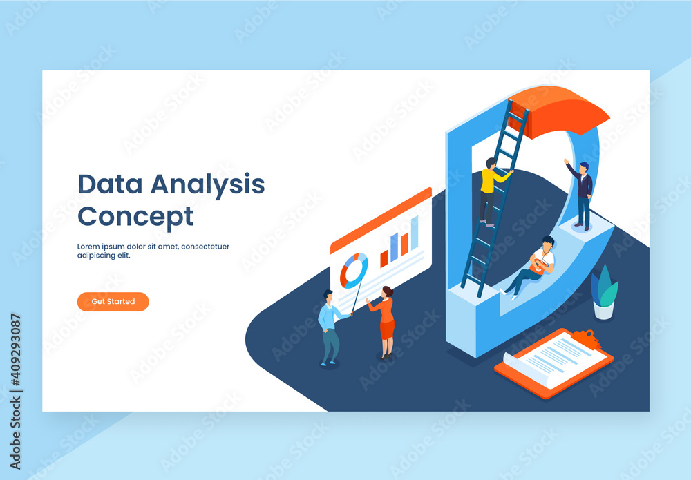 Data Analysis Concept Based Landing Page with 3D Letter D, Analysts ...