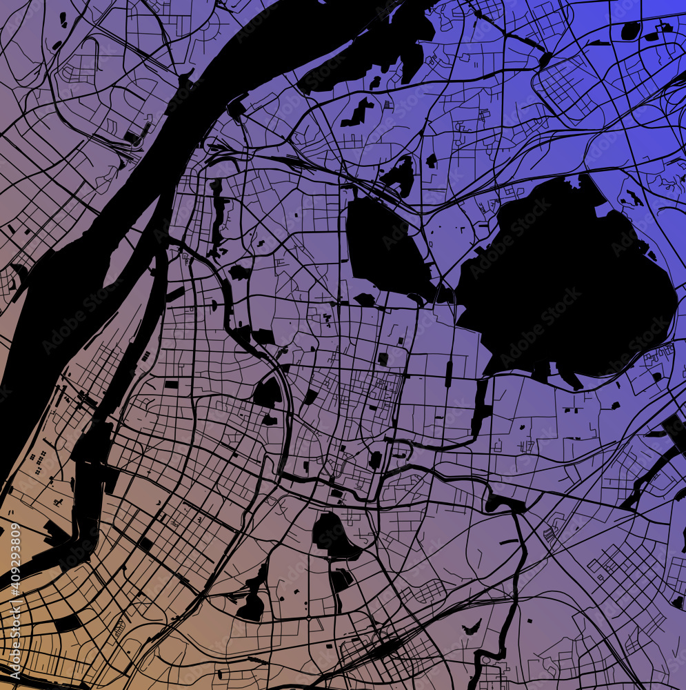 Nanjing, Jiangsu, China (CHN) - Urban vector megacity map with parks ...