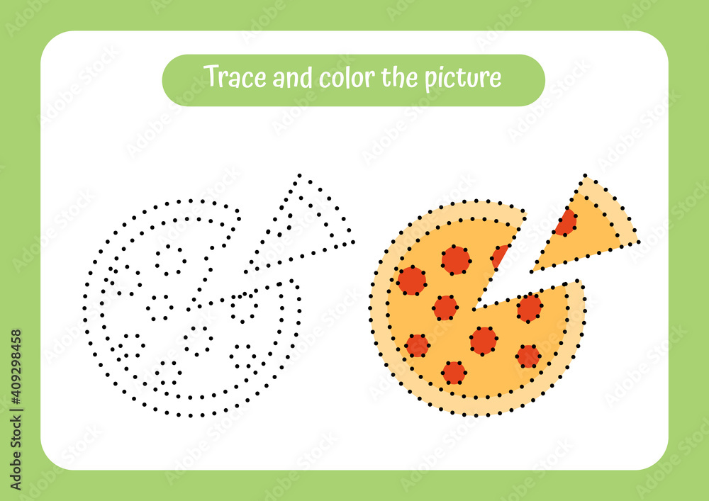 Pizza. Trace and color the picture. Educational game for children ...