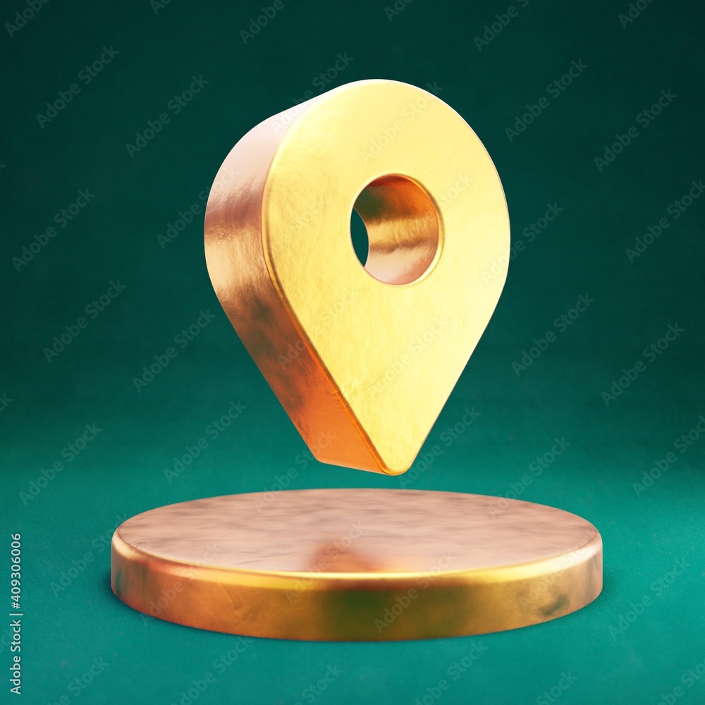 Map Marker icon. Fortuna Gold Map Marker symbol on golden podium. Stock ...