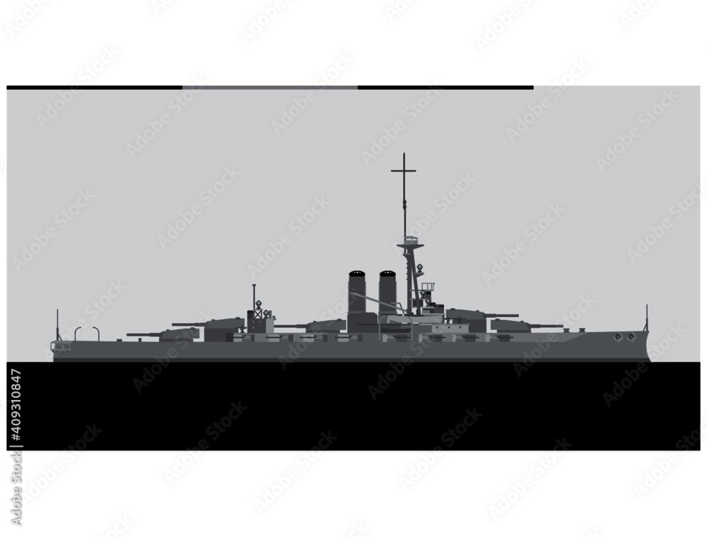 HMS ERIN 1914. Royal Navy battleship. Vector image for illustrations ...