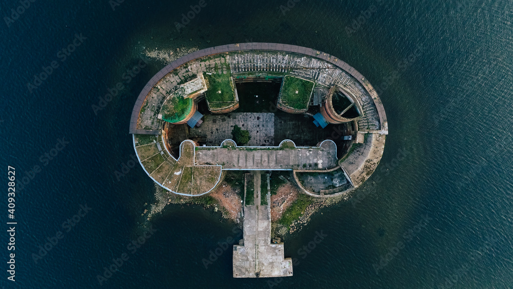 Aerial view of the fort of Alexander the First in Kronstadt. Summer ...