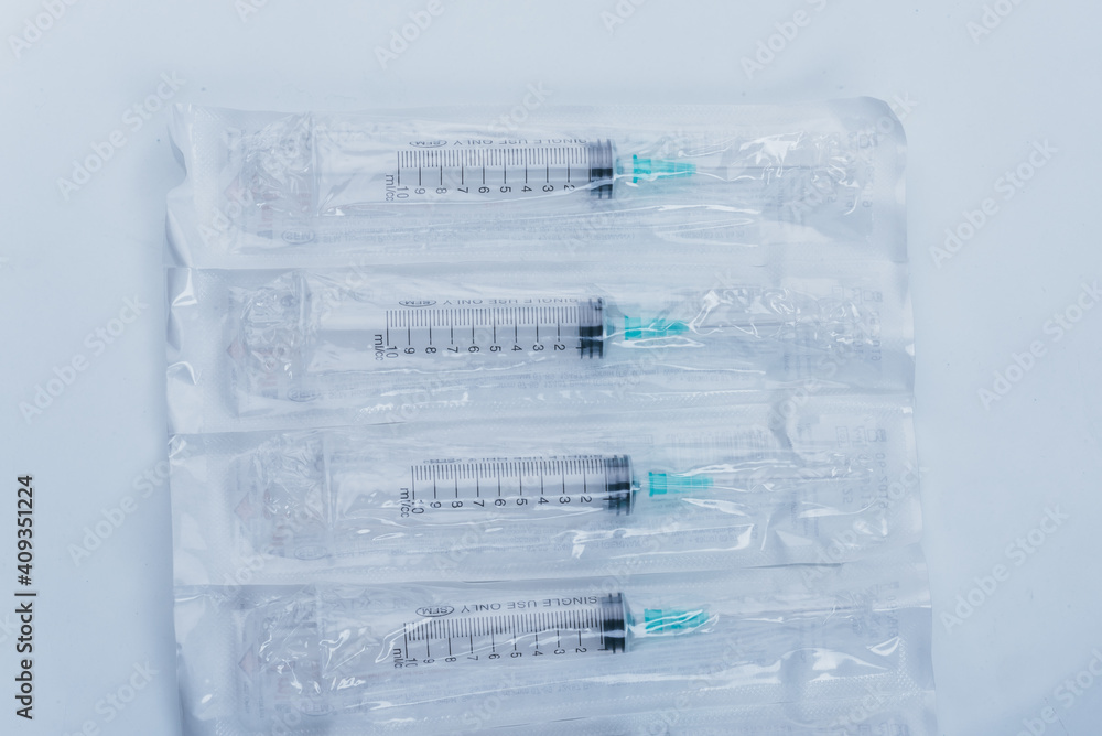 Medicine, Injection, vaccine and disposable syringe isolated, drug ...