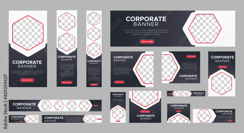 Abstract banner design web template Set, Horizontal header web banner ...