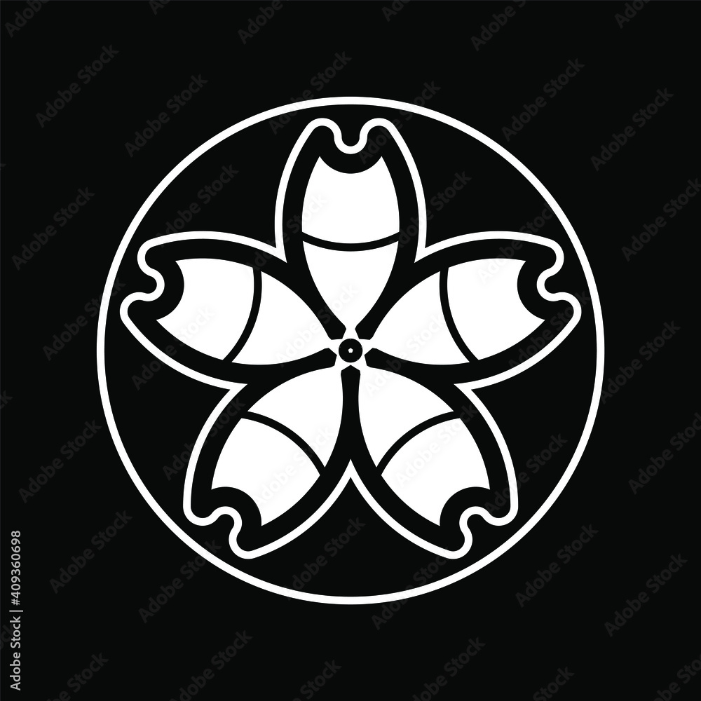 Geometric modern japanese kamon with five flower illustration in flat ...