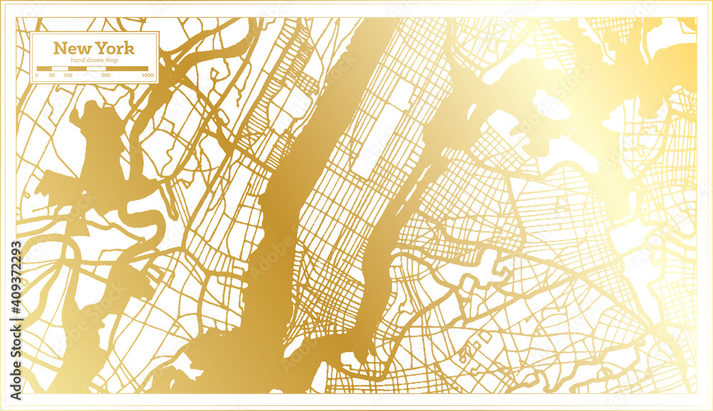 New York USA City Map in Retro Style in Golden Color. Outline Map ...