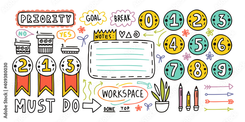 Diary elements. Hand drawn doodles bullet journal banners and elements ...
