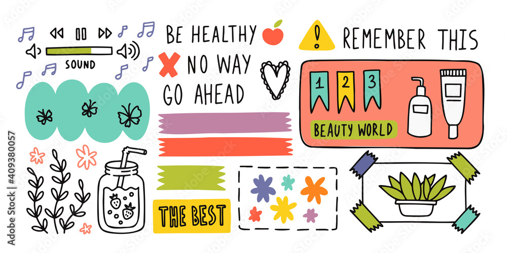 Diary elements. Hand drawn doodles bullet journal banners and elements ...