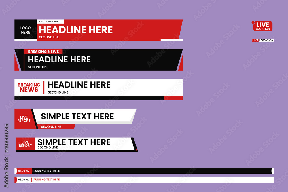 Lower third news vector set for broadcasting and media online Stock ...