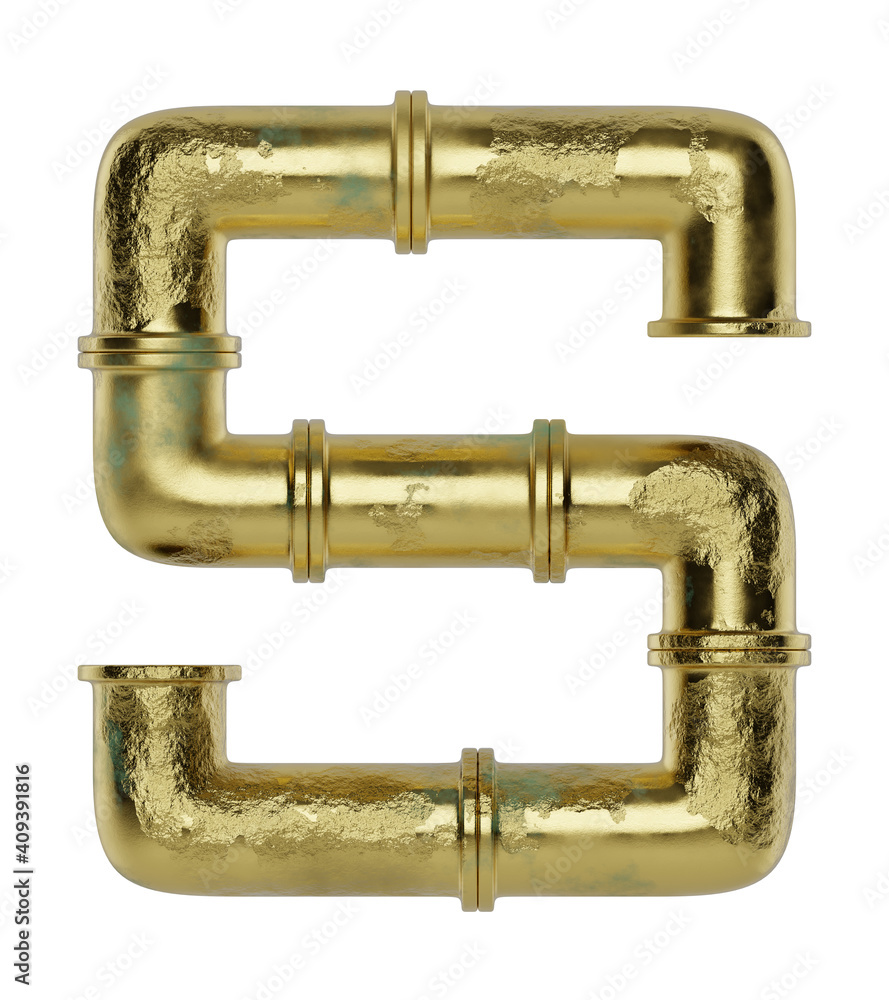 Letter S made of pipe isolated on white background, ware pipes system ...
