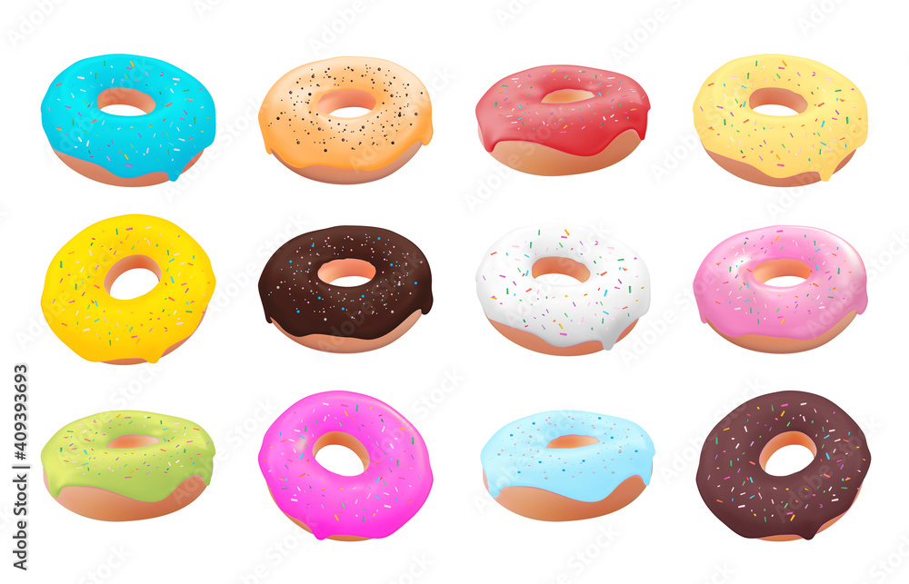 Collection Set of Realistic 3d sweet tasty donuts with different cilour ...