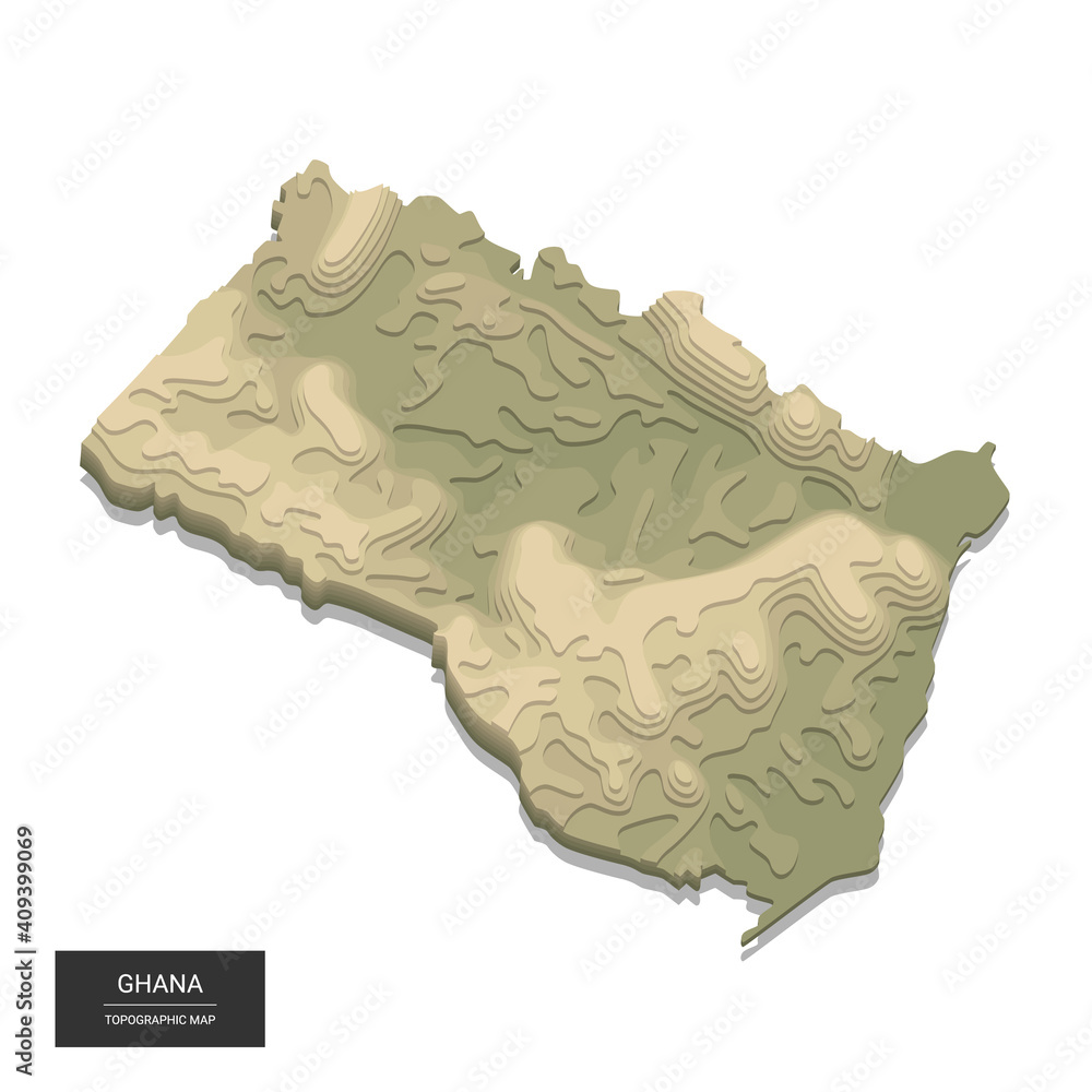 Ghana map - 3D digital high-altitude topographic map. 3D vector ...