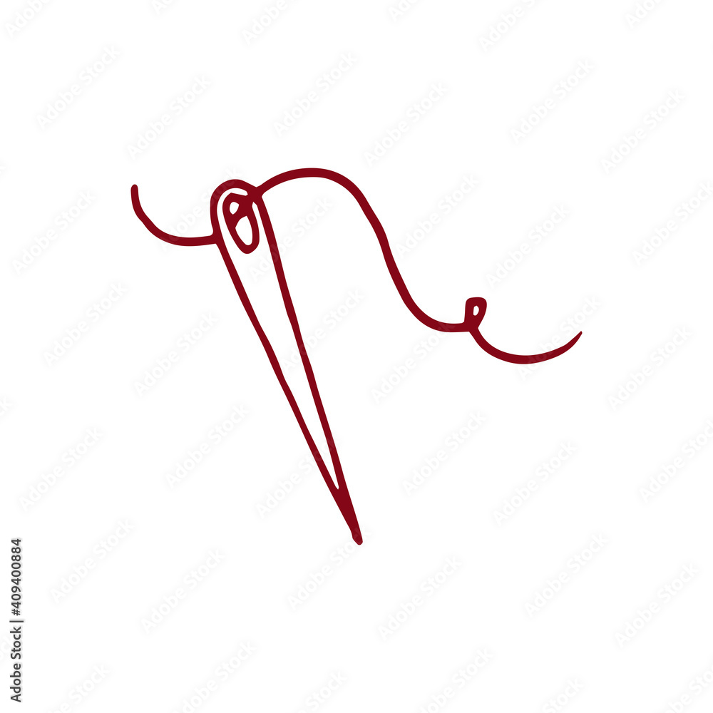 sewing needle isolated on white background. red outline. hand drawn ...