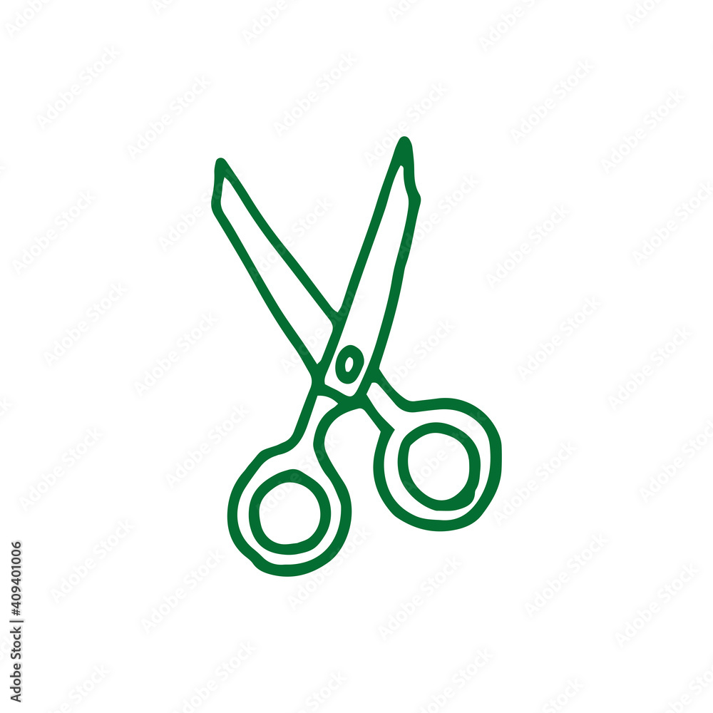 green outline, scissor isolated on white background. scissor vector ...