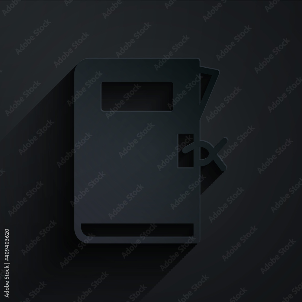 Paper cut Police station folder icon isolated on black background ...