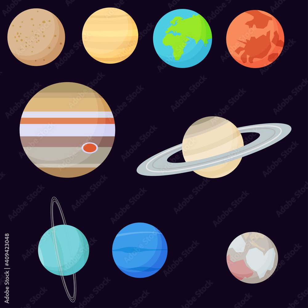 Solar system planets. Vector illustartion of pluto, uranus, neptune ...