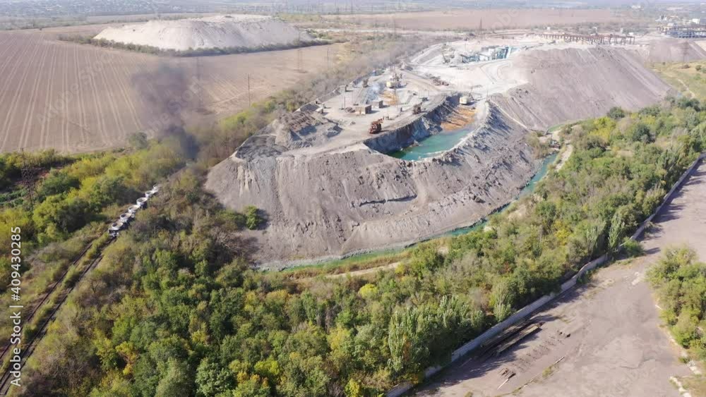 Aerial view.Workshop for the processing of metallurgical slag. Slag is ...