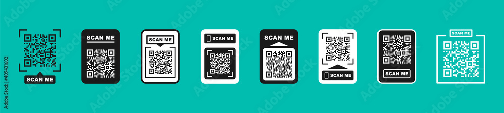 Vetor de QR code scan for smartphone. Qr code frame vector set. Template scan me Qr code for ...