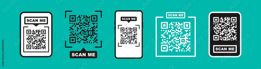 Plakat QR code scan for smartphone. Qr code frame vector set. Template ...