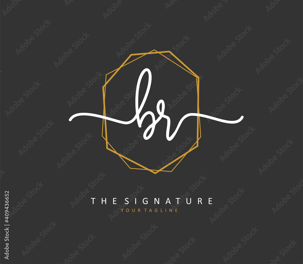 BR Initial letter handwriting and signature logo. A concept handwriting initial logo with ...