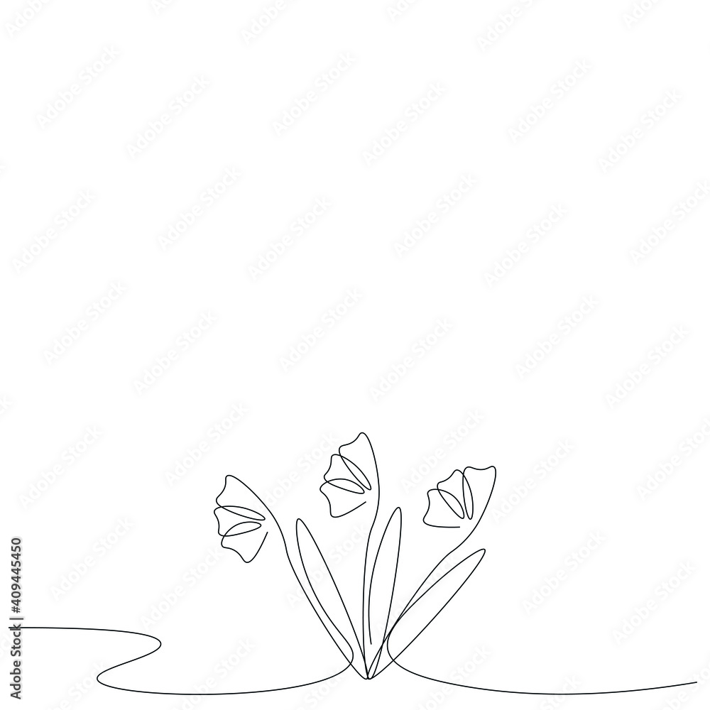 Spring flowers isolated on white background. Continuous line drawing ...
