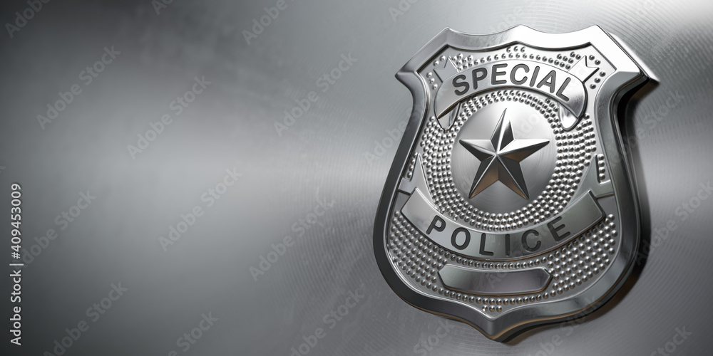Police metal badge on metal background. Sign and symbol of police ...