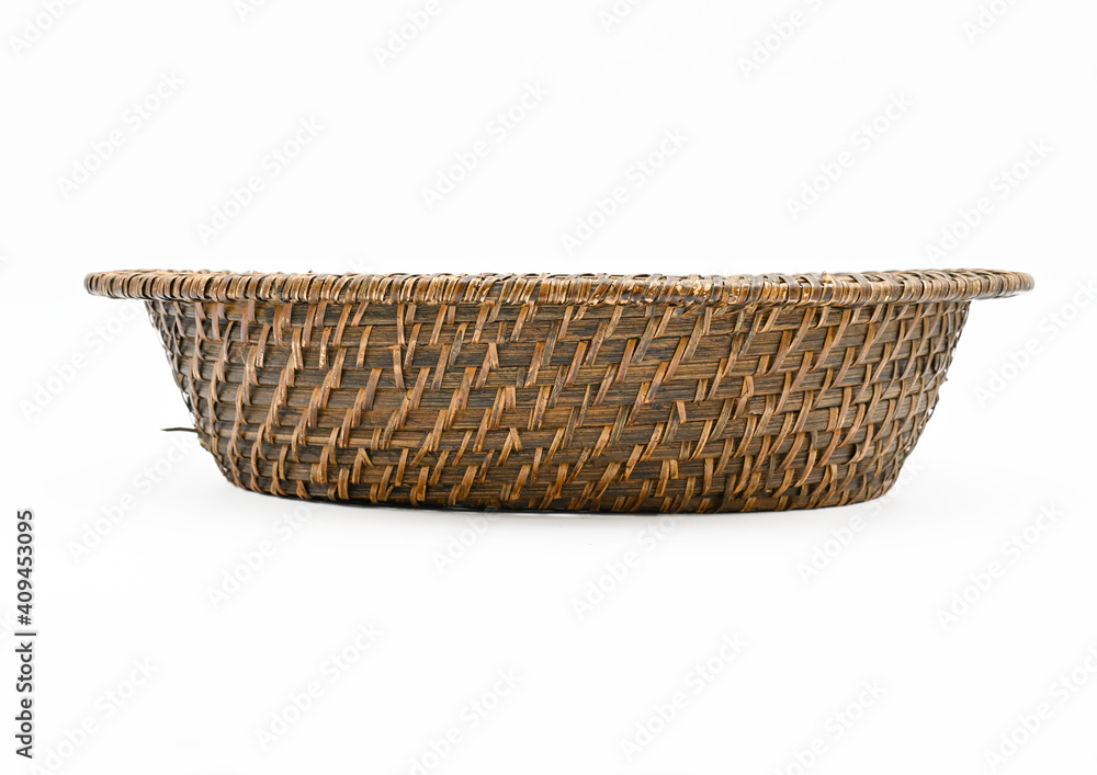 vintage cane basket with isolated white back ground full depth of field ...