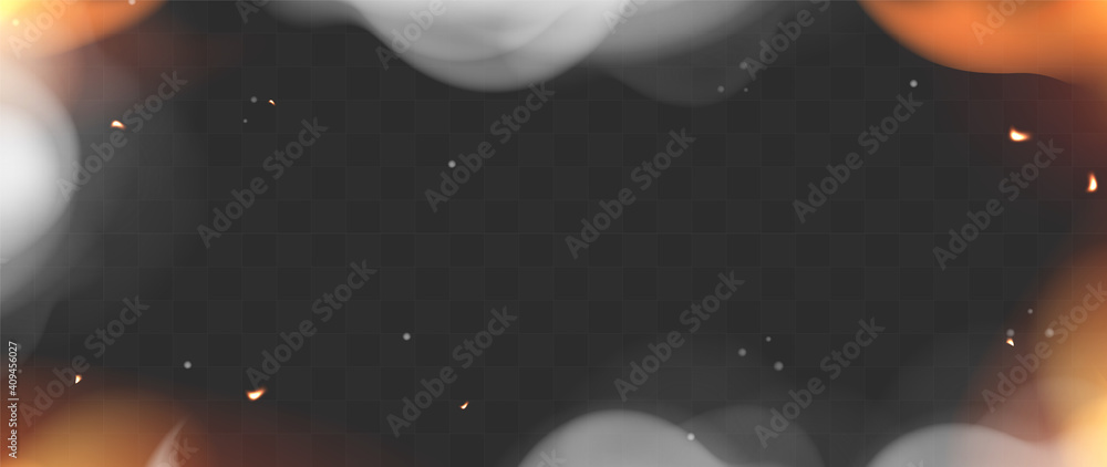 Realistic frame made of fire and smoke. Transparent element for cool ...