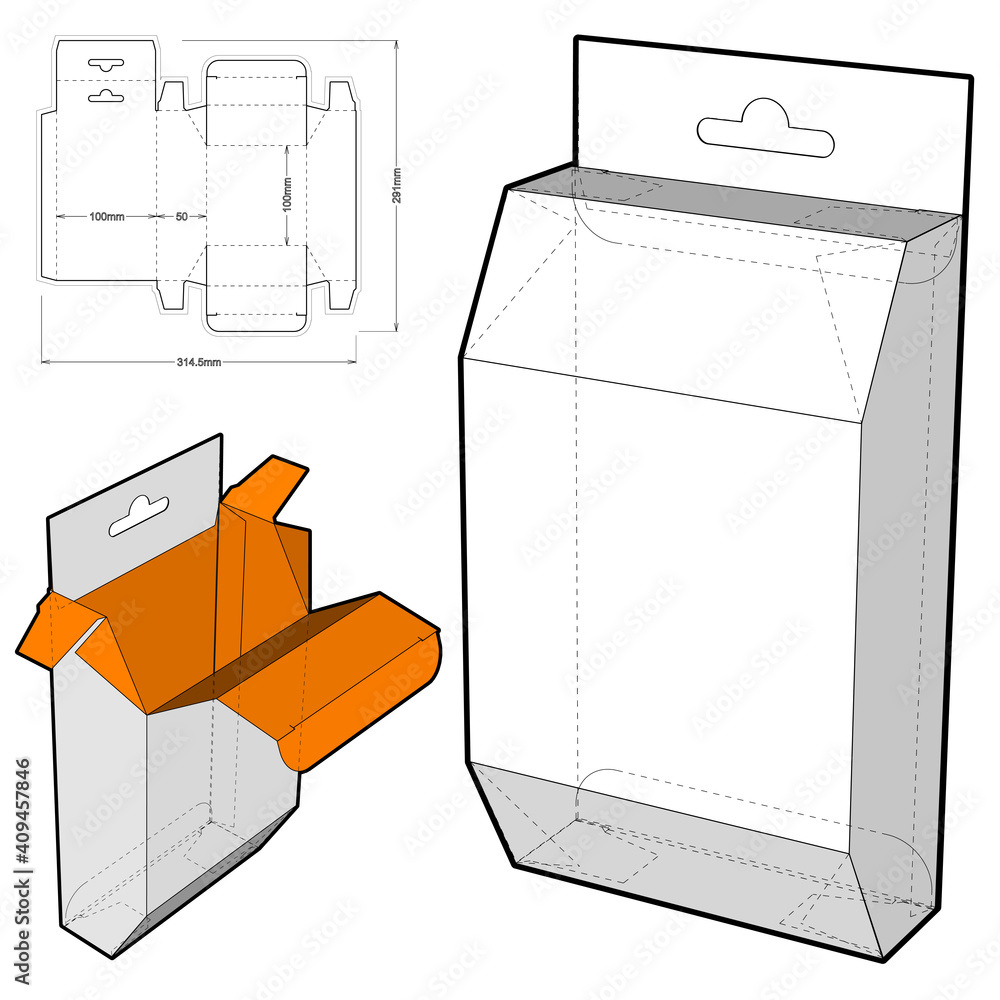 Box with Shelf Hanger Hole and Die-cut Pattern. The .eps file is full ...