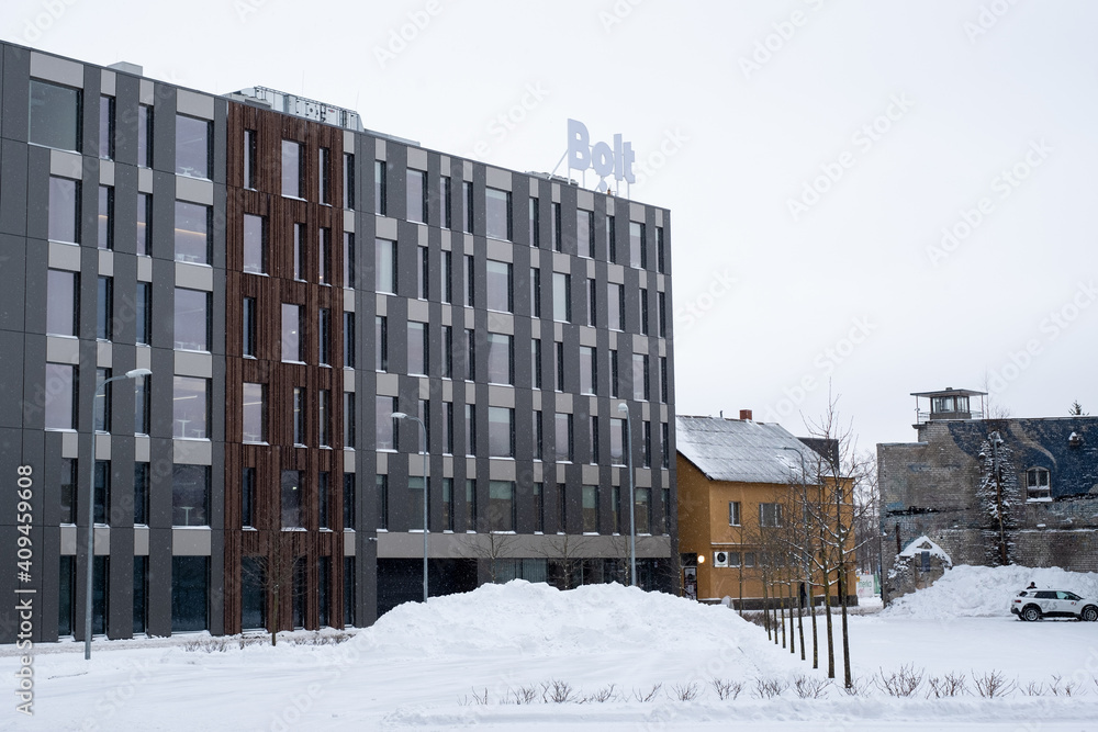 Tallinn, Estonia - 30.01.2021: Bolt logo on Bolt new headquarter ...