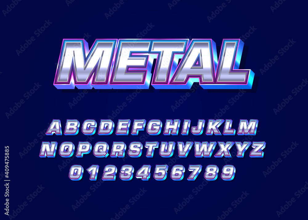 Metal font alphabet collection. Text effect with metallic style for ...